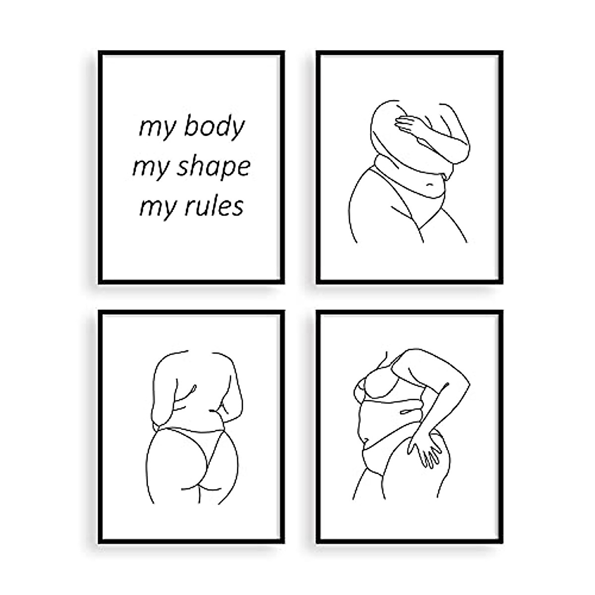 heilkee Feminist Wall Art Black and White Minimalist Line Art Prints for Bedroom Aesthetic Modern bathroom Decor Woman Body Positive Gifts(UNFRAMED 8x10in)