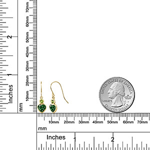 Gem Stone King 14K Yellow Gold Green Nano Emerald and Green Peridot Drop French Wire Earrings For Women (1.10 Cttw, Gemstone May Birthstone, Heart Shape 5MM, Round 3MM)
