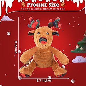 YUEPET Christmas Squeaky Dog Chew Toys, Reindeer Plush Dog Toys for Cleaning Teeth, Durable Stuffed Dog Toys with Crinkle Paper for Puppies Small Medium Dogs