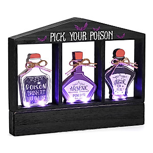 Valery Madelyn Halloween Table Decor Indoor, Lighted Spooky Halloween Decorations Pick Your Poison Wooden Sign, 12Inch Small Cute Halloween Collectible Figurines for Home Office Room Desk Tray Gifts