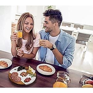 Marble Cheese Board with Acacia Accent 12" Round - Beautifully Handcrafted Charcuterie Board for Two - Round Cutting Board - Wonderful Housewarming Gift