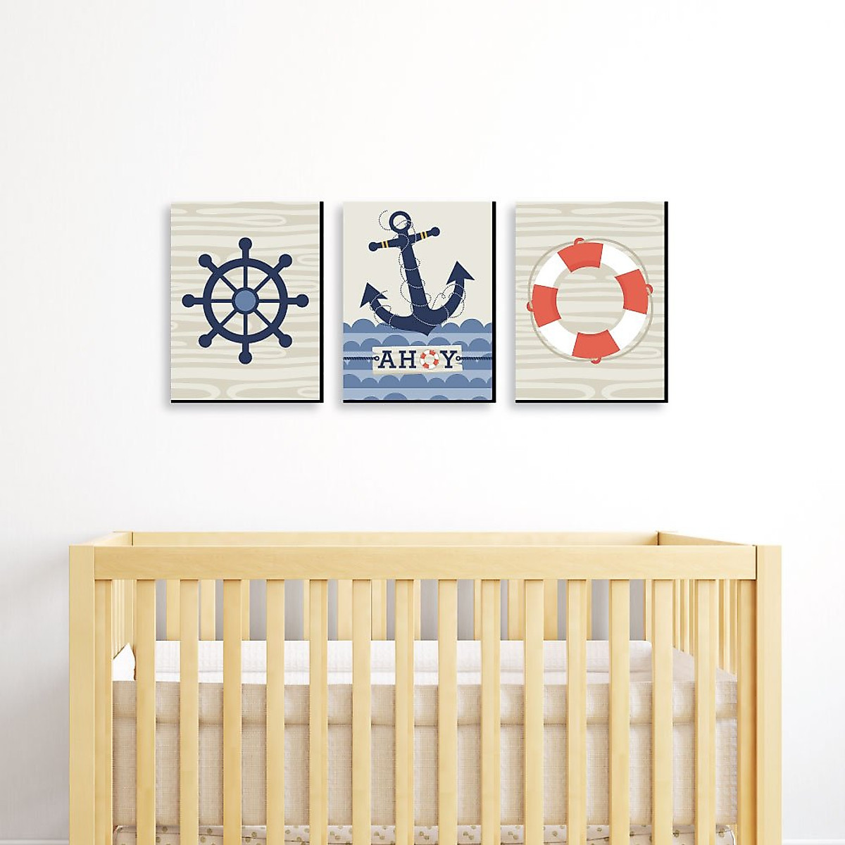 Big Dot of Happiness Ahoy - Nautical - Boy Nursery Wall Art and Kids Room Decorations - Gift Ideas - 7.5 x 10 inches - Set of 3 Prints