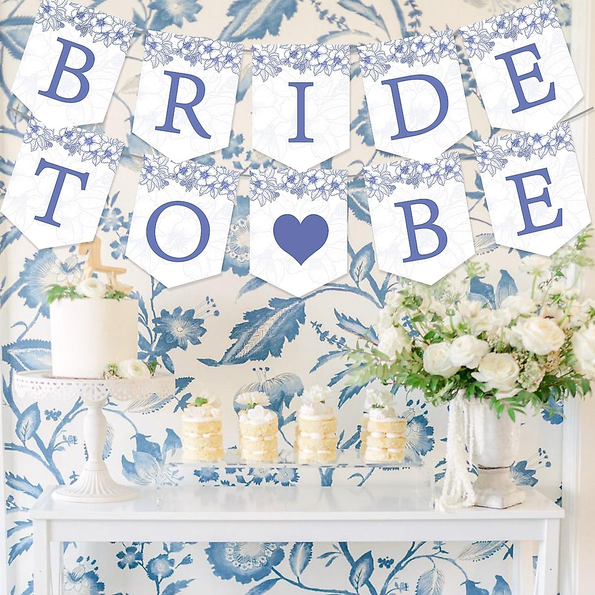 Bride To Be Banner, Blue Floral Bachelorette Bridal Party Banner for Bachelorette Bridal Party Decorations & Decor