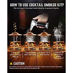 Cocktail Smoker Kit with Torch, ONUEMP Old Fashioned Kit with 6 Flavor Wood Chips for Whiskey and Bourbon, Aged Drink Smoker Infuser Kit, Smoke Top Bar Gifts for Whiskey Lovers Men Father (No Butane) …