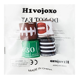 H1vojoxo Football Wired Edge Ribbon - 4 Rolls 24 Yards Brown Green Football Burlap Ribbon for Football Game, Rugby Pastel Wired Ribbon for Bow Wreaths, Football Theme Fabric Ribbon for DIY Craft