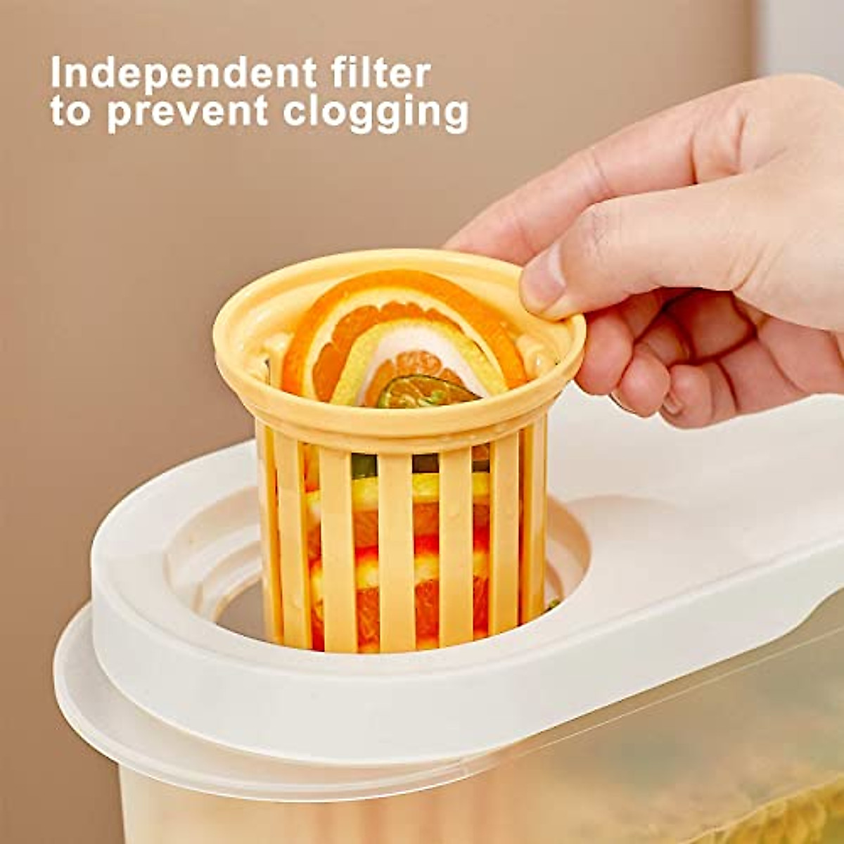 SAHLA 3.9L Plastic Drink Dispenser with Spigot for Fridge, Cold Kettle with Faucet in Refrigerator, Clear Beverage Dispenser for Fridge with Spigot and Fruit Infuser Yellow