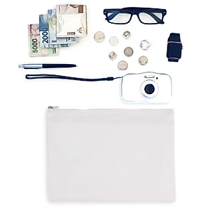 YINGKOR Cotton Canvas Zipper Cosmetic Bag Makeup Bags Tool Organizer with Cotton Lining 20x28cm, White, 7.87x11.02 inches, 20x28cm, Pack of 2