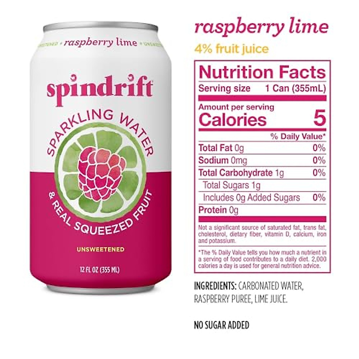 Spindrift Sparkling Water, Raspberry & Lime, 12 fl oz