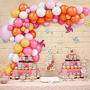 Pink Balloons Garland Arch Kit, Pink Yellow Orange Balloon Garland Balloons Arch Kit, Latex Party Balloons For Girls Birthday Party Baby party Shower Weddding Graduation Decoration Party Supplies