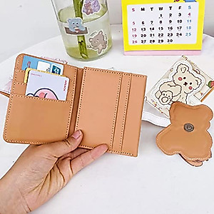 JELLYEA Kawaii Bear Wallet Cute Cartoon Card Holder Girls Coin Purse Anime Key Bag Card Case Front Pocket Wallet (Beige-1)