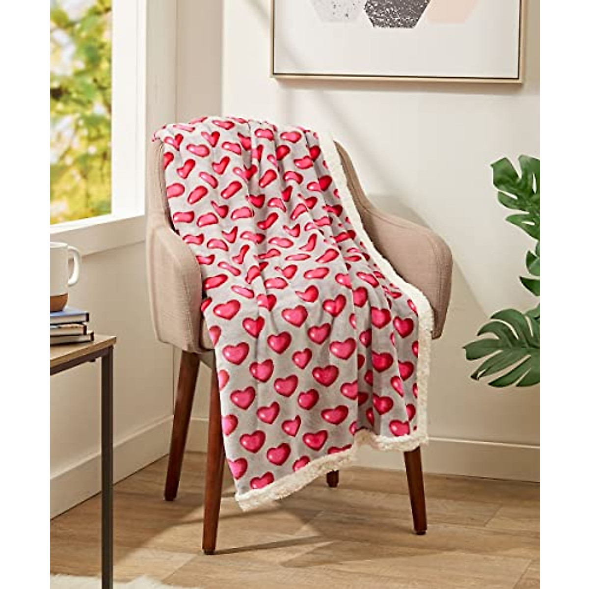 Décor&More Amor Eterno Be Mine Love Collection Valentine's Day Heart Ultra Plush Throw Blanket (50" x 60") with Sherpa Backing - Red Hearts
