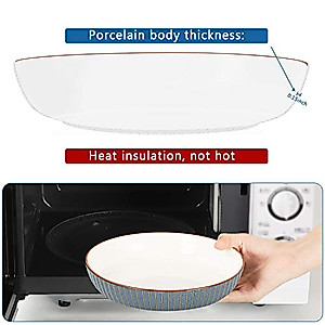 JDZTC Porcelain 26 Ounce Pasta Bowls Set of 4, 8 inch Wide and Shallow Salad Bowls, Serving Bowls, Microwave & Dishwasher Safe, Sturdy & Stackable, blue grey