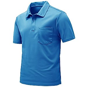 Rdruko Men's Activewear Polo Shirts Short Sleeve Quick Dry Outdoor Golf Sports Shirts with Pocket(Blue, US L)