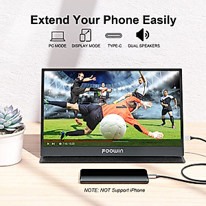 FOOWIN Portable Monitor 15.6 inch FHD 1080P HDR IPS Screen USB-C HDMI Travel Monitor with Speaker Tablet Second Portable Monitor for Laptop MacBook Surface Mobile PS5/4 Switch Xbox