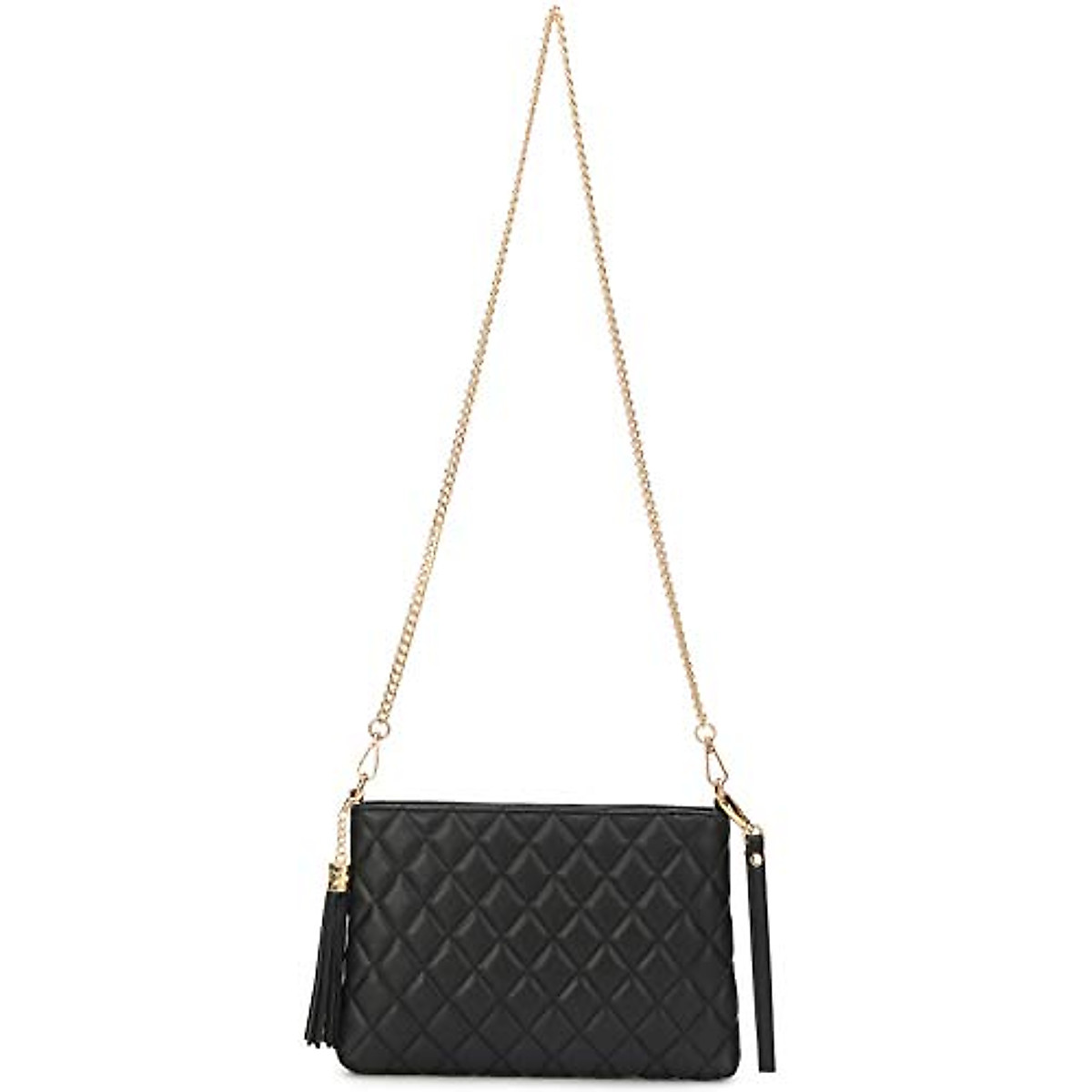 lola mae Simple Quilted Crossbody Bag, Lightweight Wristlet Shoulder Purse (Black)