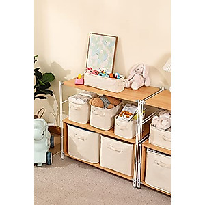 YONBEN Decorative Basket Rectangular Fabric Storage Bin Organizer Basket with Handles for Clothes Storage (11.6 x 8 x 7.8, Beige)