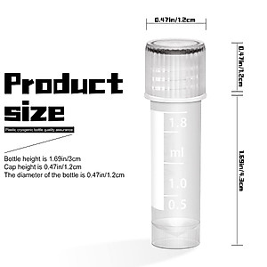 Fyess 50pcs 2ml Plastic Cryovial Cryogenic Vial Tube Cryo Tubes with Screw Caps