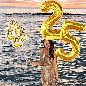 KatchOn, Gold 25 Balloon Numbers - 40 Inch | 25th Birthday Balloons with Confetti Balloon | Gold 25 Balloons, 25th Birthday Decorations for Women | 25 Balloon Numbers Gold | 25th Anniversary Decor