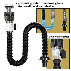 Bathroom Sink Drain Kit, with Flexible Expandable P-Trap Sink Drain Pipe, Fits 1-1/4",1-1/2" and 2'' Drain Hole, Built-in Anti-Clogging Stopper, Anti-Odor Bathroom Sink Drain