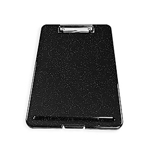 Slim Plastic Nursing RN Style Coaches Clipboard with Open Foldable Storage, Classroom Teacher College Size (9.5" x 13.5") (Black White Splatter)