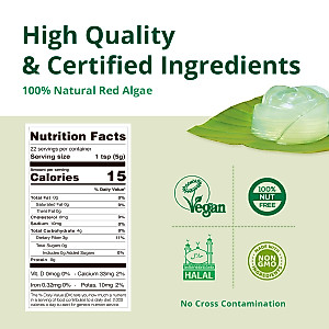 LIVING JIN Agar Agar Powder (4oz) Vegan Gelatin Substitute, Certified Gluten-free, Non-GMO, 100%, Sugar-free, Halal, Desserts, 100% Natural Red Algae