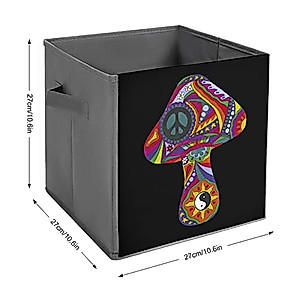 Psychedelic Mushroom PU Leather Collapsible Storage Bins Canvas Cube Organizer Basket with Handles