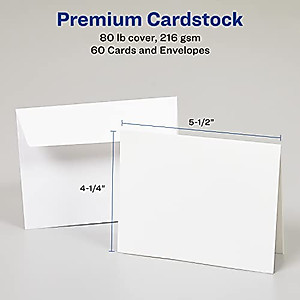 Avery Printable Note Cards, 4.25" x 5.5", Inkjet Printable, 60 Blank Cards and Envelopes (8315)