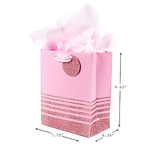 Hallmark 9" Medium Gift Bag with Tissue Paper (Pink Glitter Stripes) for Birthdays, Mothers Day, Baby Showers, Easter, Bridal Showers or Any Occasion