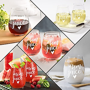 Futtumy Mom Gift, Mom Juice Because Mommin Ain’t Easy Stemless Wine Glass Set, Mothers Day Gift Birthday Gift Christmas Gift for Mom Mother Mom to be New Mom Mama, 15 Oz