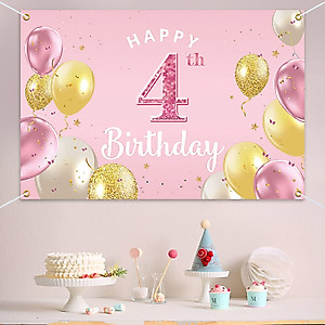 PAKBOOM Happy 5th Birthday Backdrop Banner - 5 Birthday Party Decorations Supplies for Girls - Pink 3.9 x 5.9ft