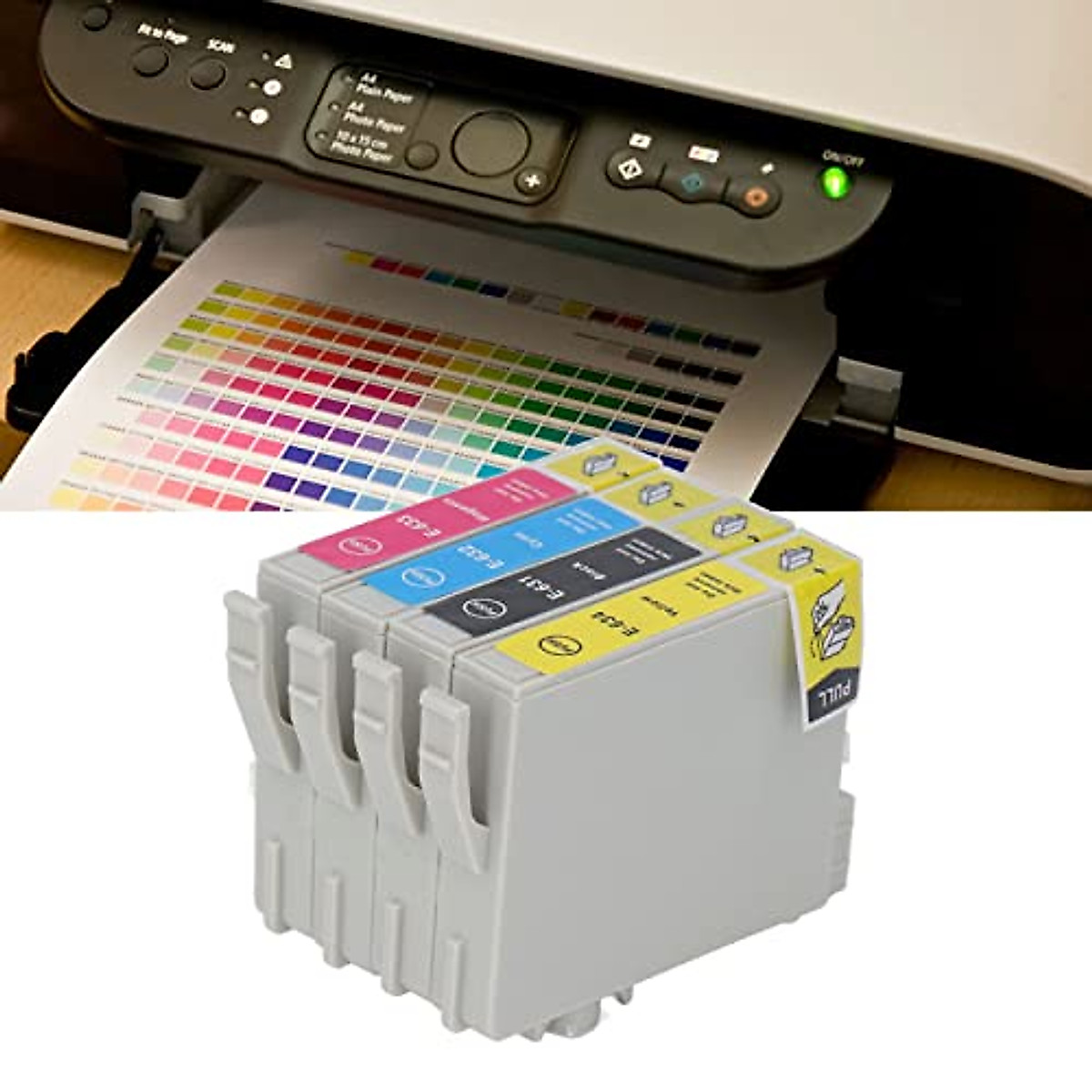 4PCS Ink Cartridge Colorfast Large Capacity BK C M Y Printer Ink Cartridge Combo Pack ABS Material for Printer Printing Documents (T0631/T0632/T0633/T0634)