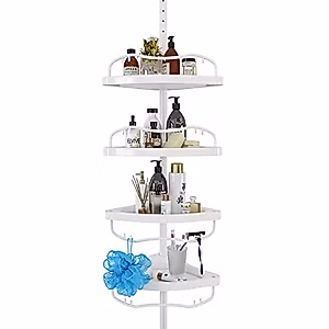 Lilyvane Corner Shower Caddy, 4 Layer Shower Organizer, Rustproof ABS Shower Shelves with Stainless Steel Pole, Drill Free Shower Rack, Large Shower Storage and Shower Caddy Tension Pole,56-125 Inch