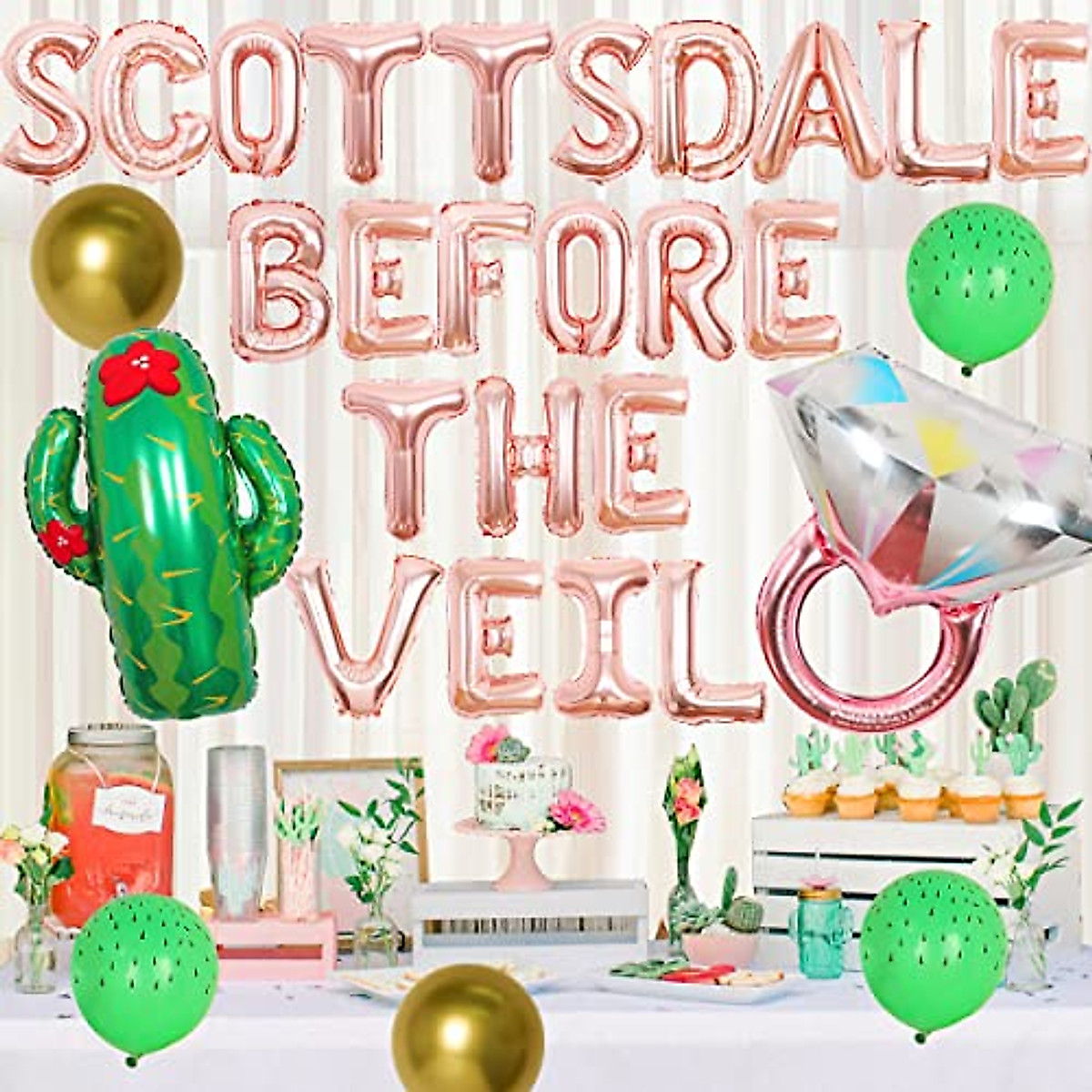Scottsdale Bachelorette Party Decorations - Scottsdale Before the Veil Balloon Bride to Be Sash Cactus Diamond Ring Foil Balloons for Women Miss to Mrs, Bridal Shower Decorations