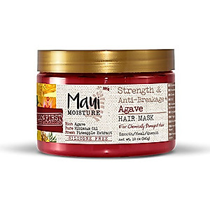 Maui Moisture Strength AntiBreakage Hair Mask, 12 fl oz (354 mL), Agave + Hibiscus + Pineapple for Damaged Hair, Vegan, Sulfate and Paraben Free, Nourishing, Hydrates, Leave In