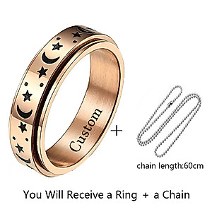 Personalized Stainless Steel Spinner Ring for Anxiety Fidget Rings for Relieving Stress Anxiety Ring for Mom Sun Moon Stars Ring Gold Promise Couple Rings for Him and Her Engagement Wedding Band Ring Size 6-11 Mother's Day Gift (Style 2)