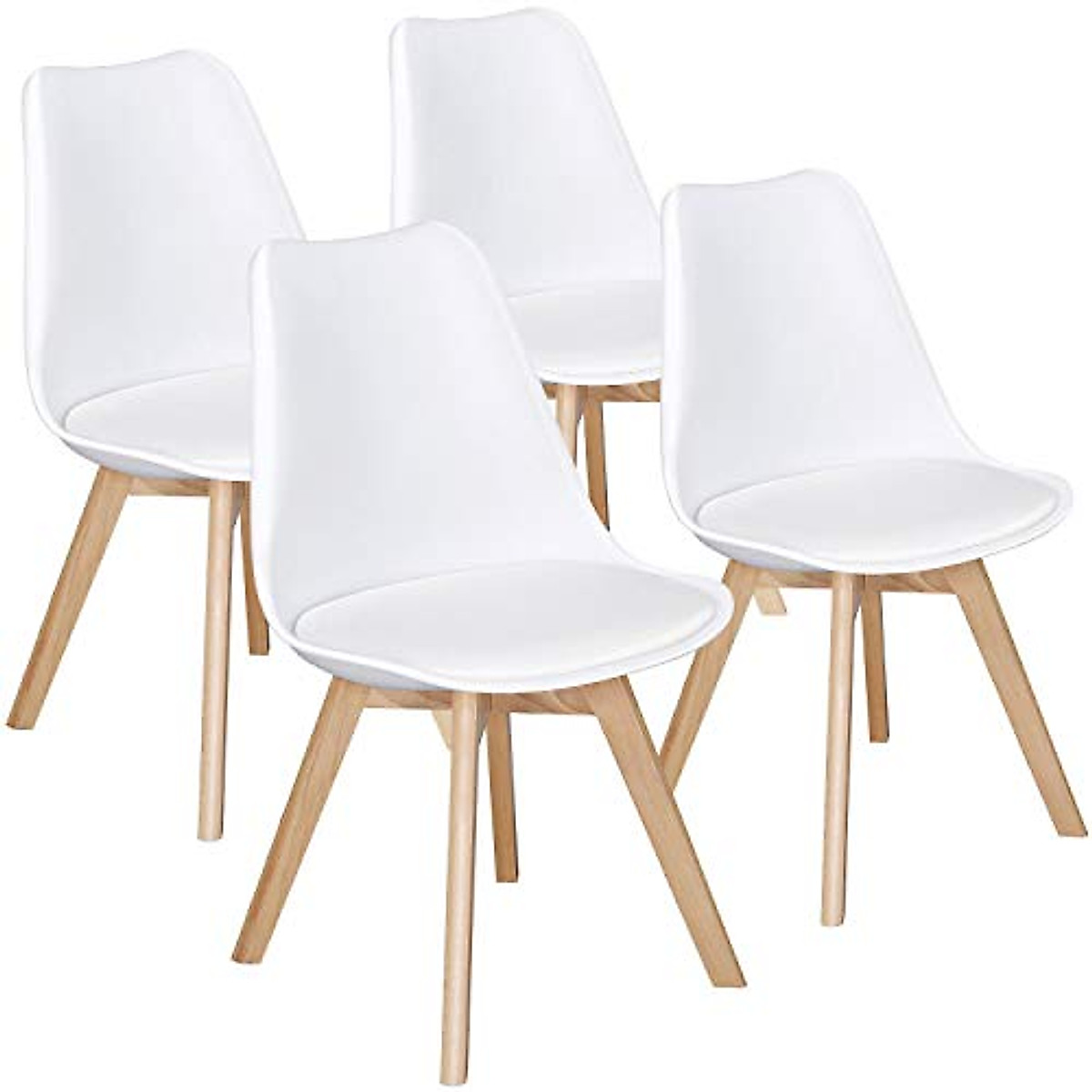 Yaheetech Chairs for Dining Room Dining Chairs DSW Chair Accent Chair with Beech Wood Legs Modern Mid Century Eiffel Inspired Chair Dining Room Chairs Set of 4 Kitchen Chairs White,4Pcs