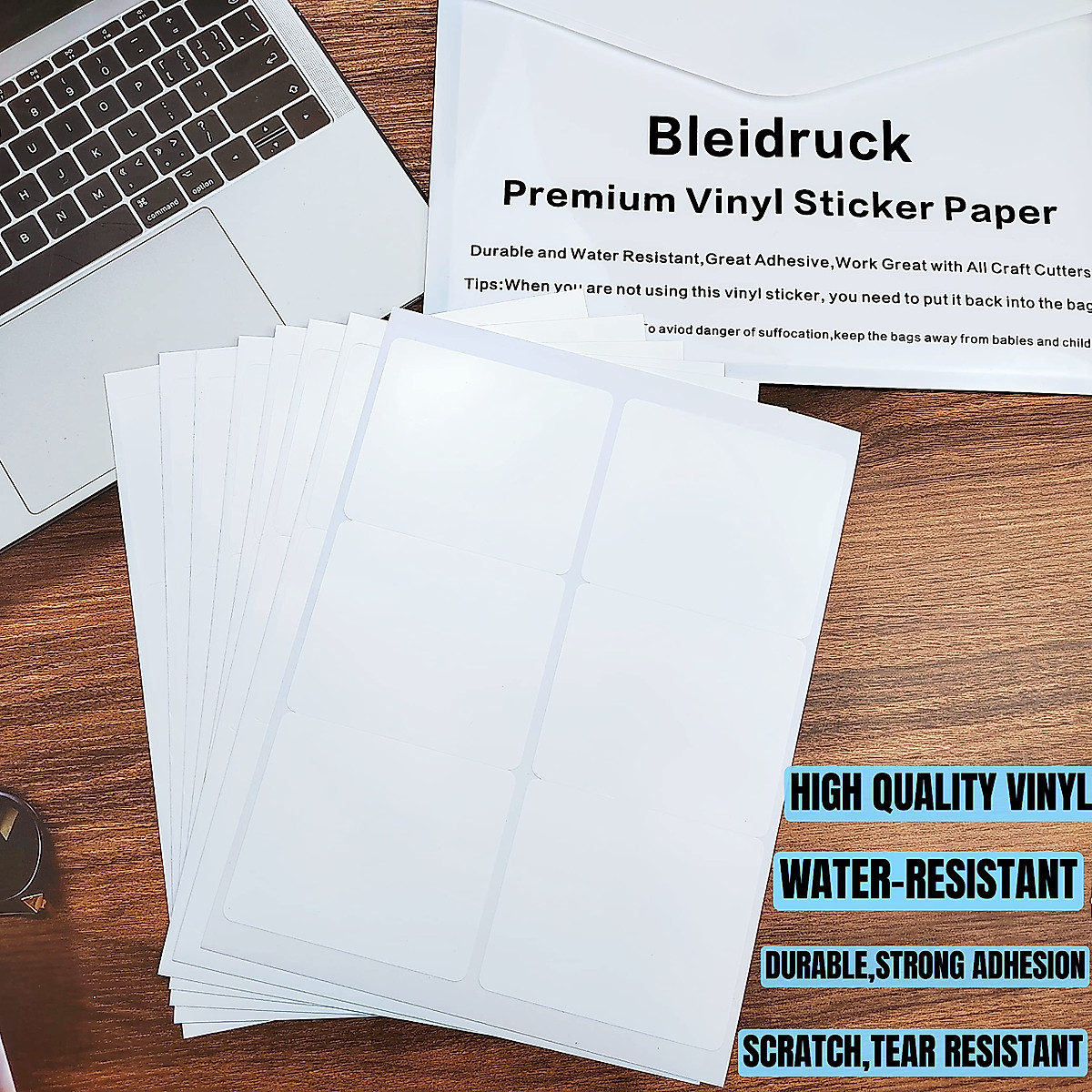 4 x 3-1/3 inch Glossy White Waterproof Wine Bottle Labels, 120 Labels Printable Blank Rectangle Labels,Oil-Resistant Rectangle Vinyl Wine Labels for Inkjet/Laser Printer