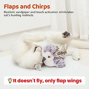 Potaroma Cat Toys Flapping Bird (No Flying), Lifelike Sandpiper Chirp Tweet, Rechargeable Touch Activated Kitten Toy Interactive Cat Exercise Toys for All Breeds Cat Kicker Catnip Toys 4.0"