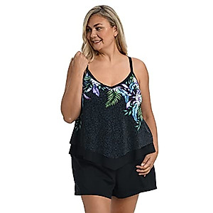 Maxine Of Hollywood womens V-neck Flutter Swimsuit Tankini Top, Black Fiji Floral, 18 Plus