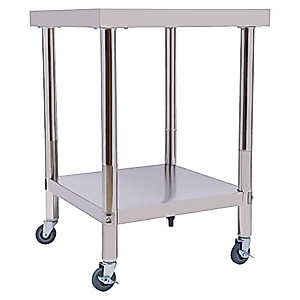 Fichiouy Rolling Stainless Steel Workstation Food Prep Worktable with Undershelf, Stable Heavy Duty Commercial Table with Wheels Easy Assembly