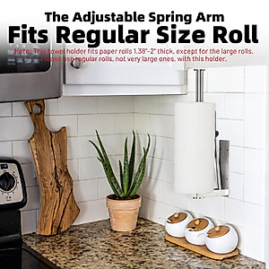 Kitchen Paper Towel Holder - One-Hand Tear Under Cabinet Stick-on Towel Rack for Hanging Paper - First Apartment Essentials Wall Mount Self Adhesive Stainless Steel Papertowel Rack, 1 Pack