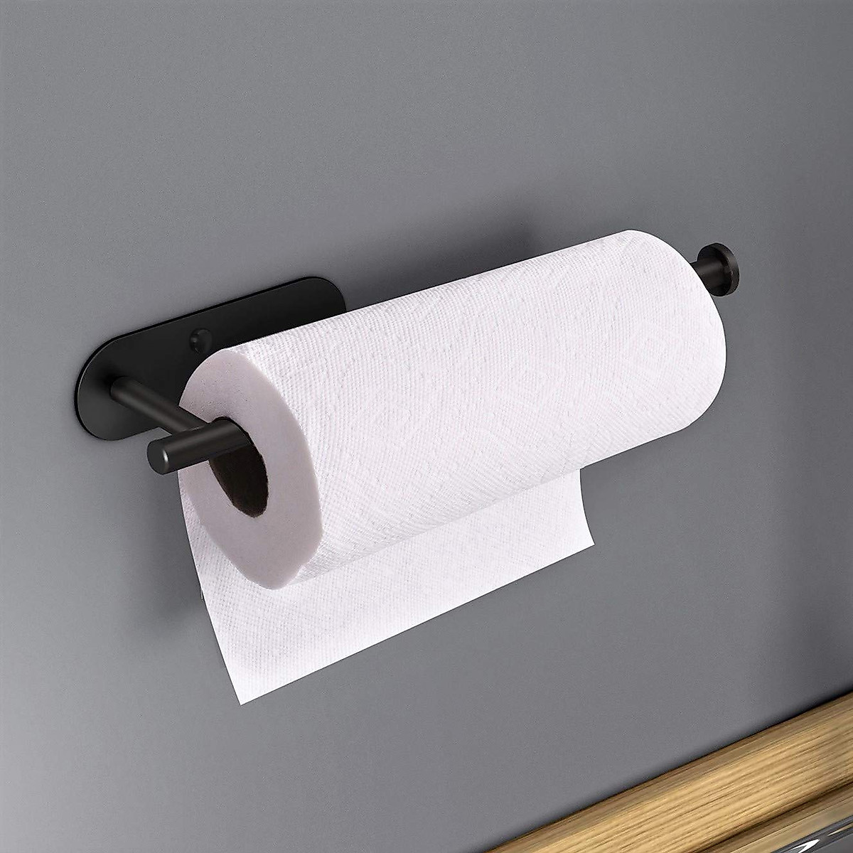VAEHOLD Adhesive Paper Towel Holder Under Cabinet Wall Mount for Kitchen Paper Towel, Black Paper Towel Roll Holder Stick to Wall, SUS304 Stainless Steel