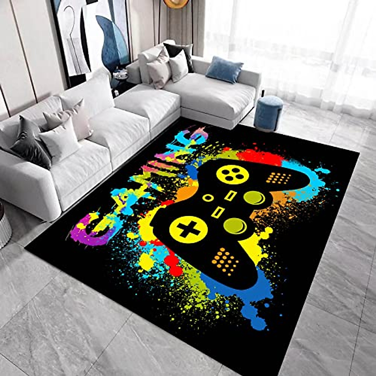 Game Controller Gaming Gamepad Modern Area Rugs Non-Slip Gaming Rug Boys Rugs Gamer Carpets Floor Mat Throw Rugs Doormats Gamer Room Decor Home Decor for Living Room Bedroom 60x39 Inch