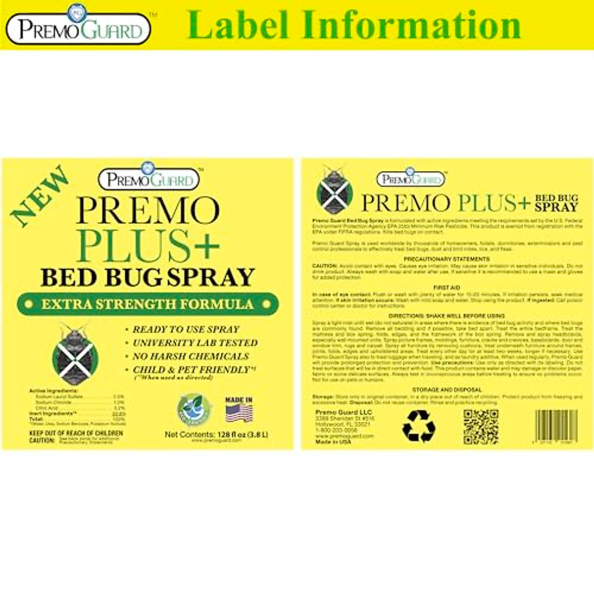 Premo Plus+ Bed Bug Spray Extra Strength – 128 oz – Fast Acting Bed Bug Treatment & Killer – Stain & Scent Free – Child & Pet Safe – Powerful New Stronger Formula – Natural with No Harmful Chemicals