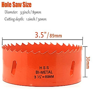 Koopi 3-1/2" BI-Metal Hole Saw with Arbor and Replacement Pilot Drill Bit, 89mm Diameter Hole Cutter for Easily Drilling Wood, Plastic, Thin Metal(3.5 inch)
