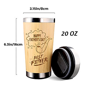 BTinoe Best Father Tumbler, 20oz Bamboo Tumbler for Dad, Travel Coffee Mug with Lid, Unique Cup Gift for Dad Fathers Day Grandpa Birthday Anniversary, Keeps Hot & Cold, Eco-Friendly