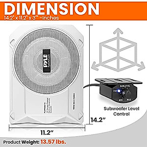 PyleUsa 10-Inch Low-Profile Amplified Subwoofer System - 900 Watt Compact Enclosed Active Marine Underseat Car Subwoofer with Built in Amp, Powered Car Subwoofer w/Low & High Level Inputs - PLMRSBA10