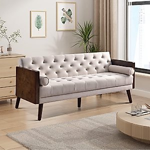 EBELLO 70 inch Futon Sofa Bed, Convertible 2 in 1 Love Seat Sleeper Sofa with 2 Throw Pillows, Soft Chenille Tufted Folding Couch Sofa for Small Space Living Room, Bedroom, Apartment, Office, Beige