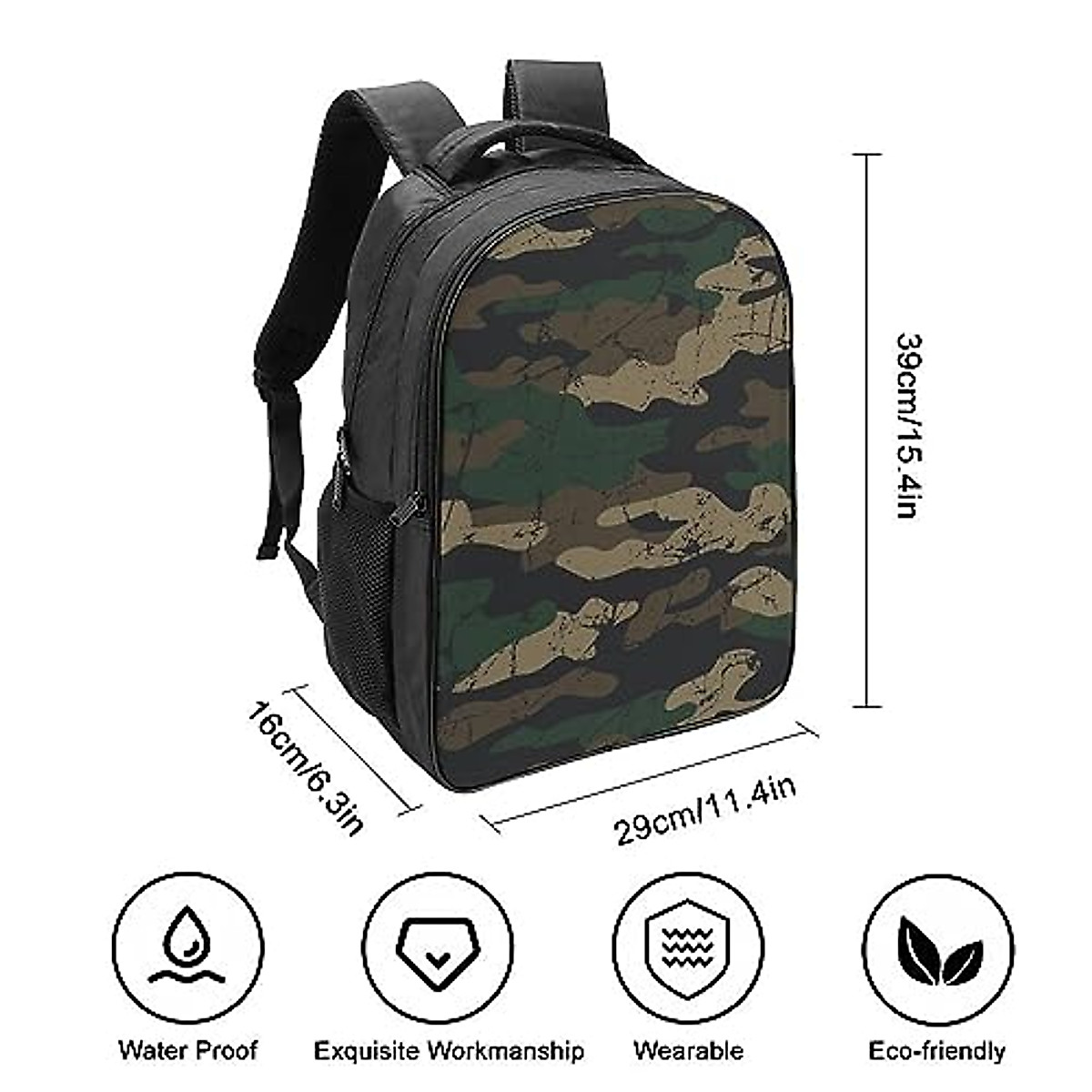 Camo Camouflage 16 Inch Backpack Durable Laptop Backpack Casual Shoulder Bag Travel Daypack