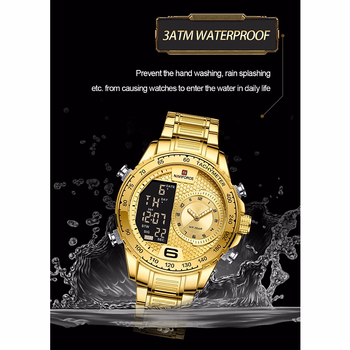 NAVIFORCE Watch for Men Dual Display Digital Quartz Watches Multifunctional Business Stainless Steel Wristwatch